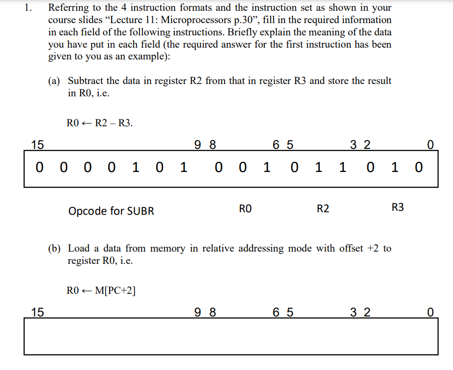 1. Referring to the 4 instruction formats and the | Chegg.com