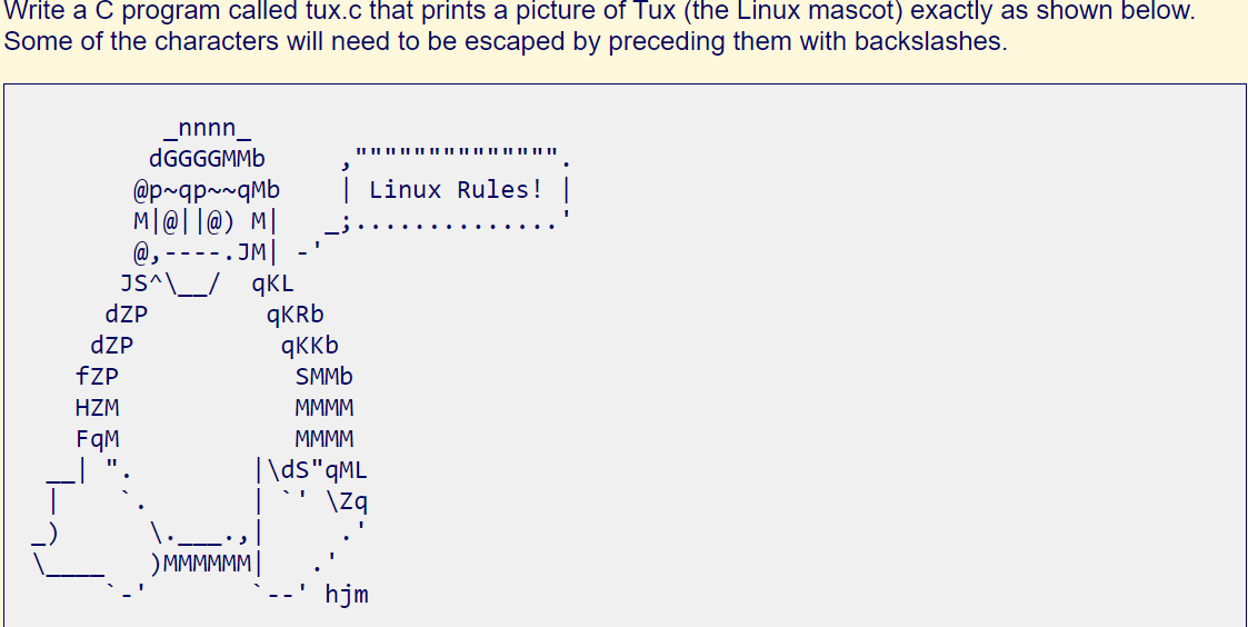 Solved Write a C program called tux.c that prints a picture | Chegg.com