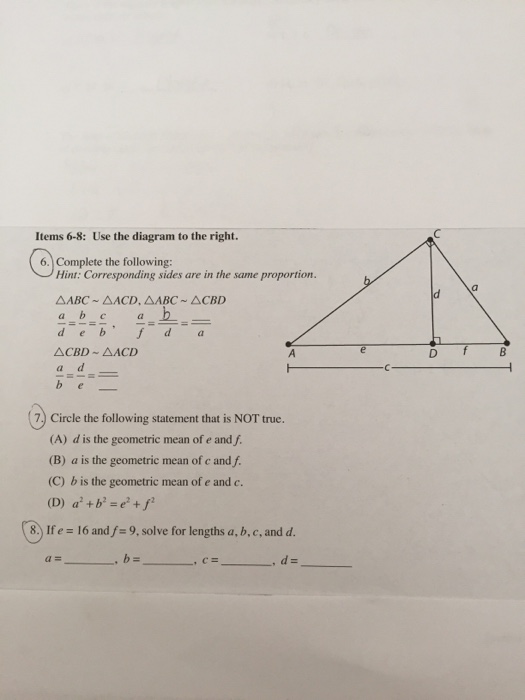 Solved Use the diagram to the right. Complete the | Chegg.com