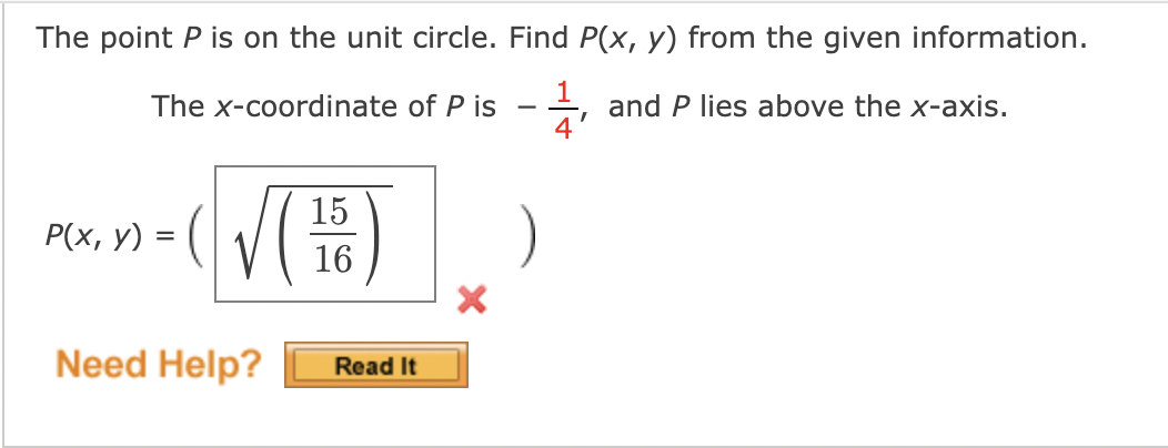 Solved The point P is on the unit circle. Find P(x,y) from | Chegg.com