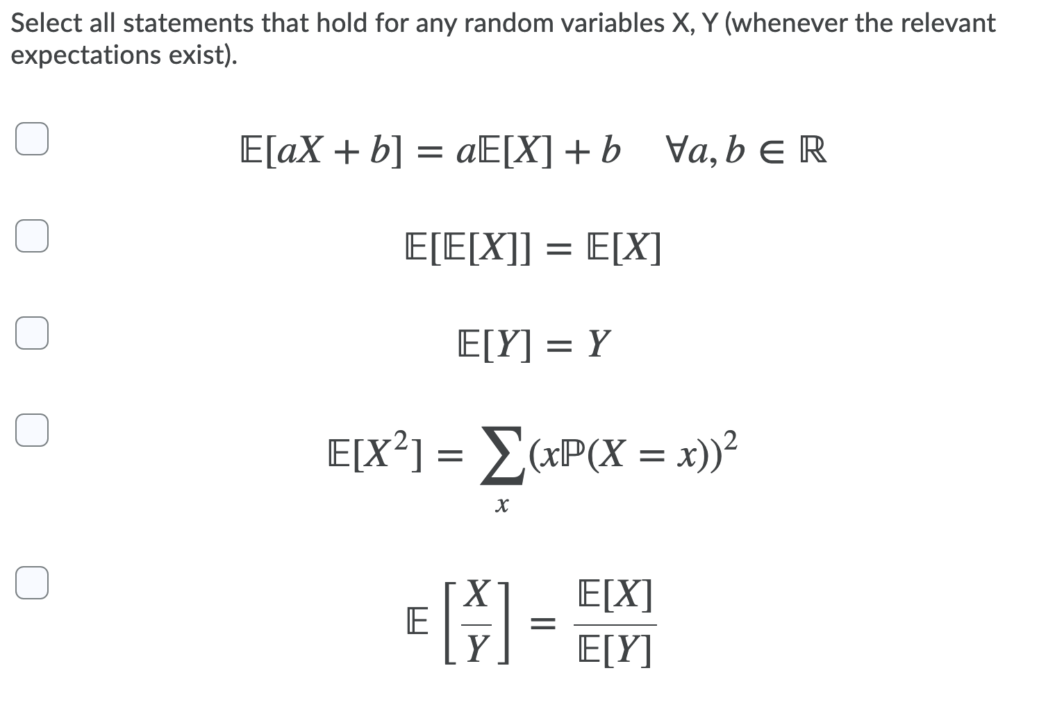 Solved Select all statements that hold for any random | Chegg.com