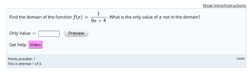 Solved Show Intro/Instructions Find the domain of the | Chegg.com