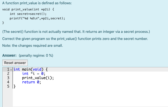 Solved A function print_value is defined as follows: void | Chegg.com