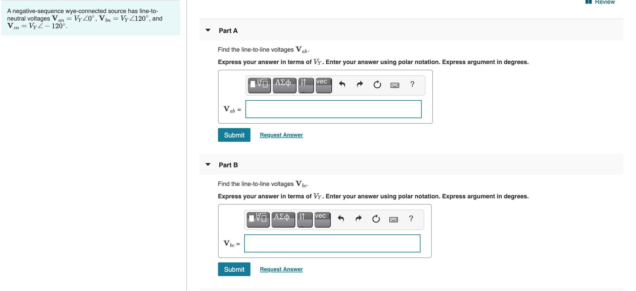 Solved Review A negative-sequence wye-connected source has | Chegg.com
