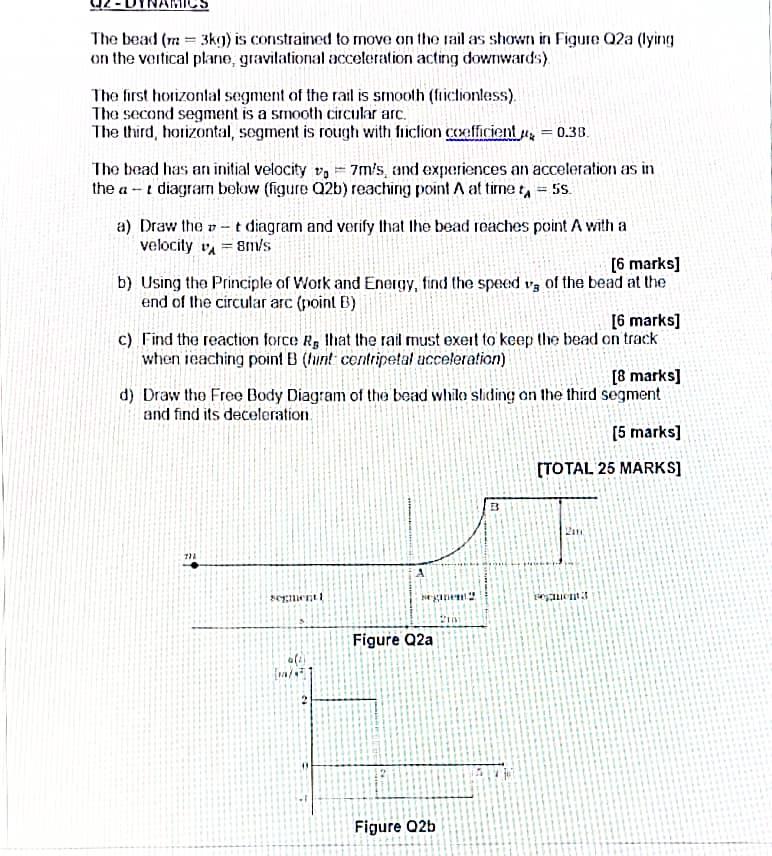 Solved The bead (m 3kg) is constrained to move on the rail | Chegg.com