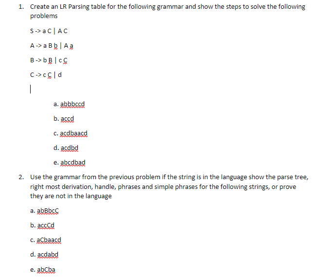 Solved 1. Create an LR Parsing table for the following | Chegg.com