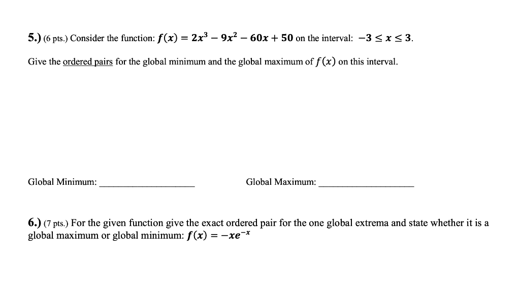 Solved 5.) (6 pts. Consider the function: f(x) = 2x3 – 9x2 – | Chegg.com
