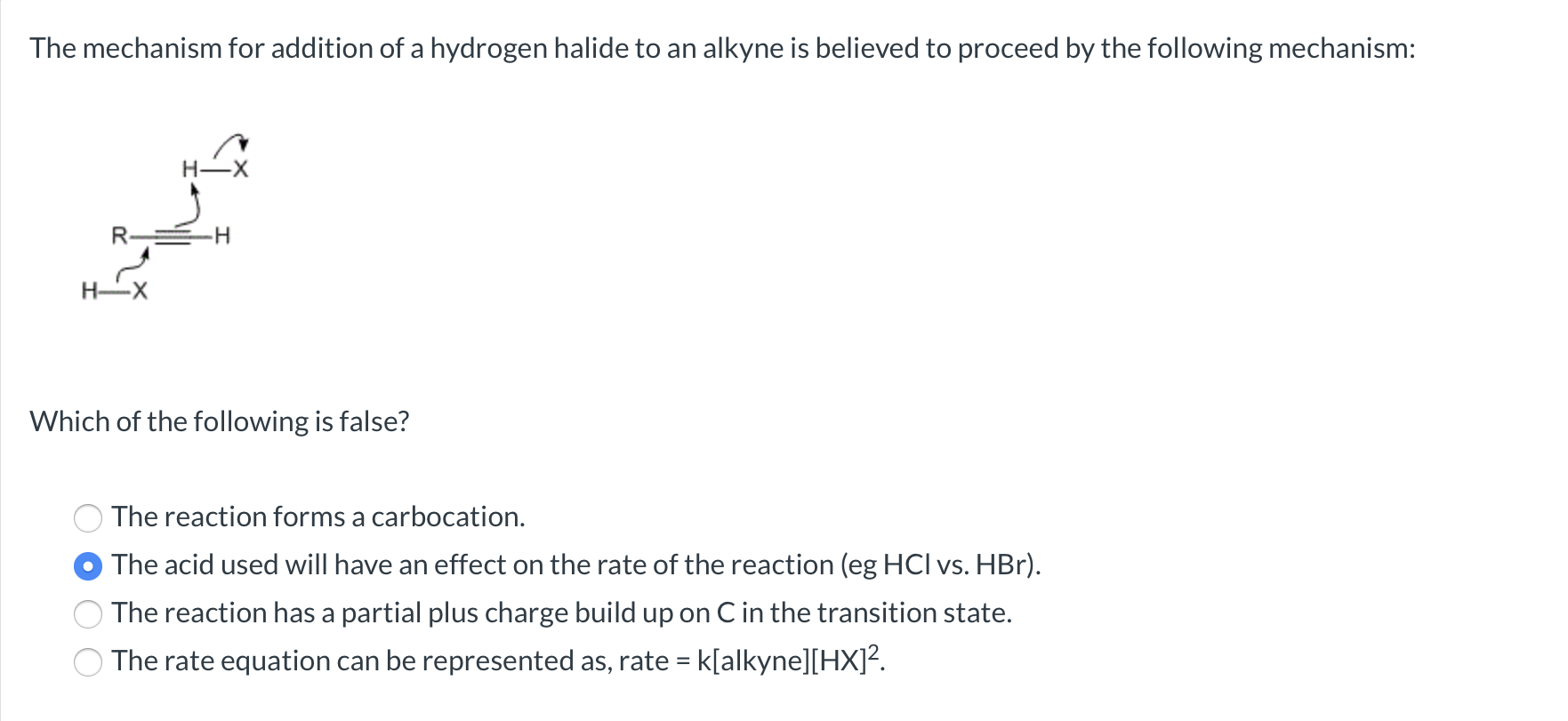 Solved The mechanism for addition of a hydrogen halide to an | Chegg.com