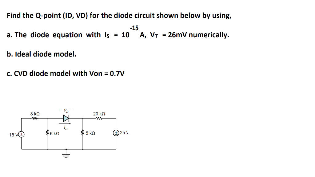 Solved Find the Q-point (ID, VD) for the diode circuit shown | Chegg.com