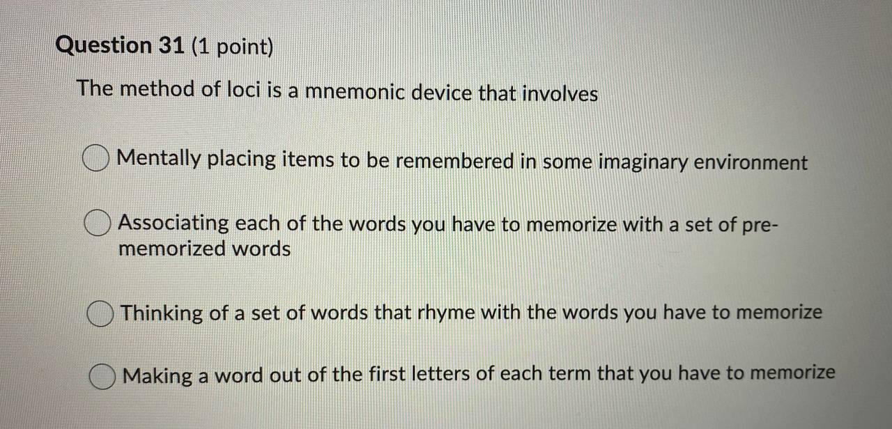 Solved Question 31 (1 point) The method of loci is a | Chegg.com