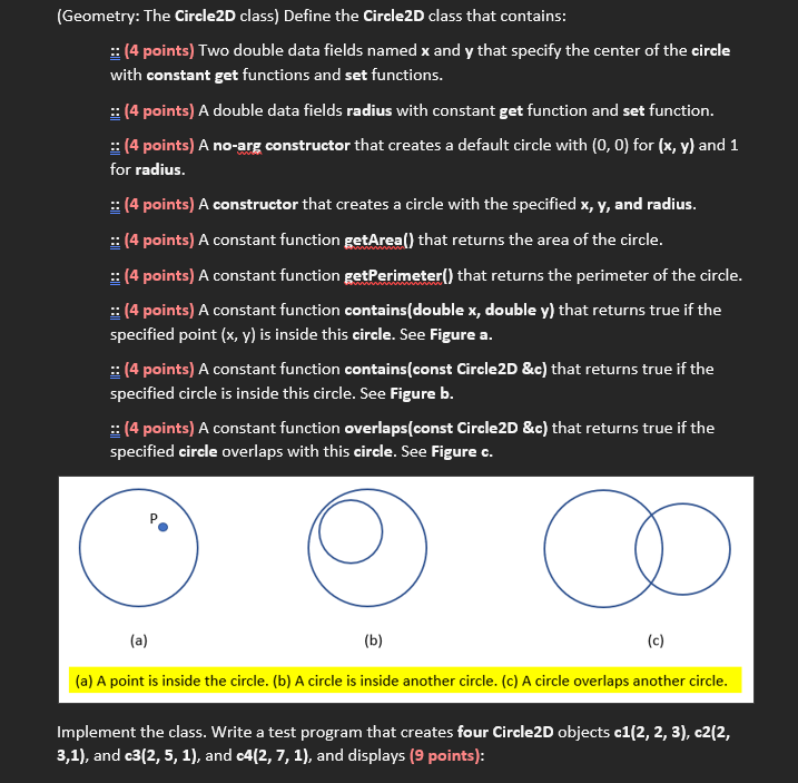 Solved (Geometry: The Circle2D class) Define the Circle2D | Chegg.com