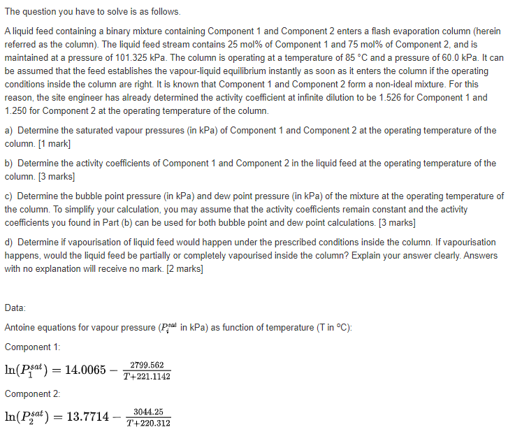 A flash evaporation column (Figure 1) is often used | Chegg.com