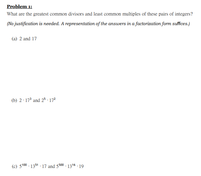 Solved Problem 1: What are the greatest common divisors and | Chegg.com