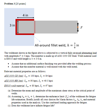 Problem 3 [20 points] 4 in 3 in F All-around fillet | Chegg.com
