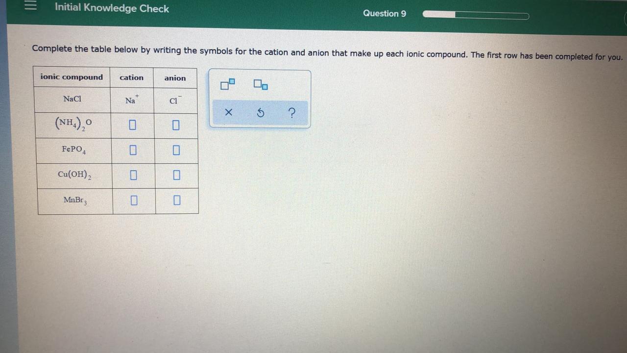 Solved Initial Knowledge Check Question 9 Complete the table | Chegg.com