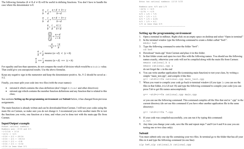 Solved Define a class for rational numbers. You should | Chegg.com