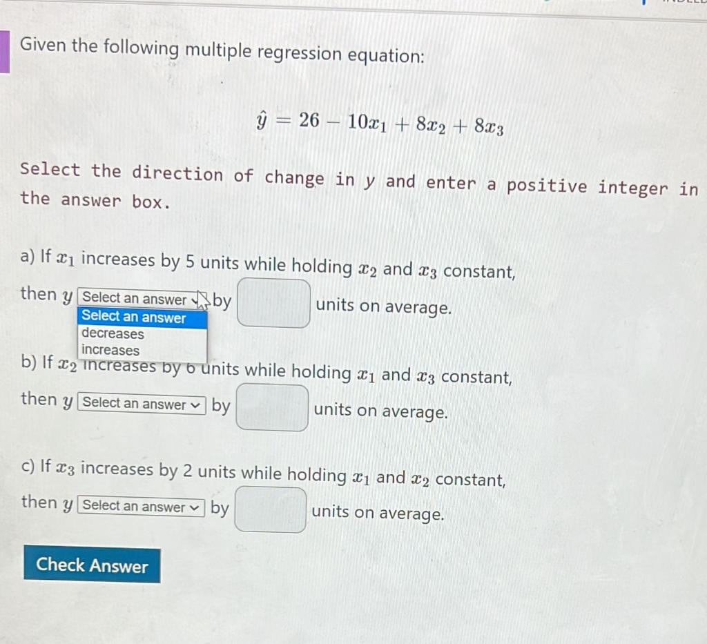 Solved Given the following multiple regression equation: | Chegg.com