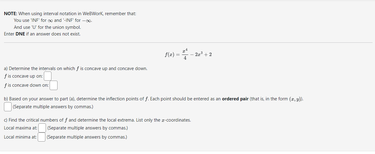 Solved NOTE: When using interval notation in WeBWorK, | Chegg.com