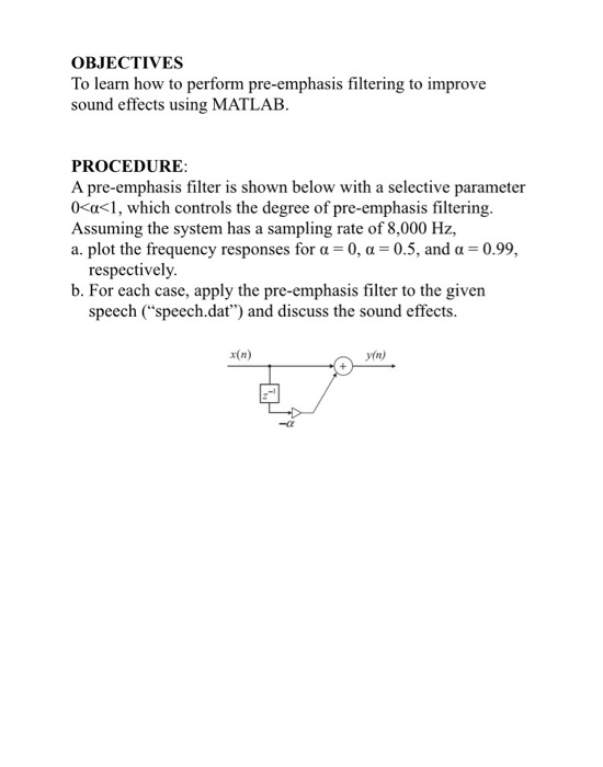 OBJECTIVES To learn how to perform pre-emphasis | Chegg.com