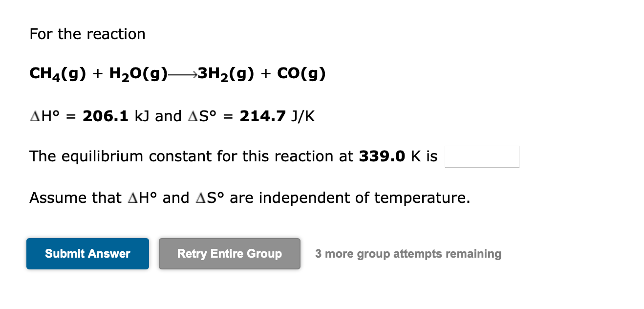 Solved For the reaction CH4(g) + H2O(g)—+3H2(g) + CO(g) AH° | Chegg.com