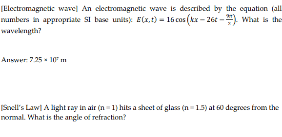 Solved [Electromagnetic wave) An electromagnetic wave is | Chegg.com
