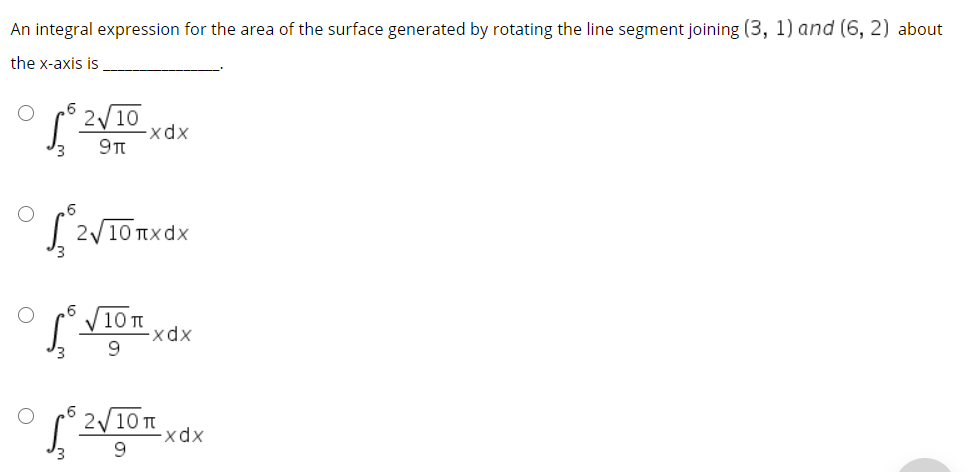 Solved An integral expression for the area of the surface | Chegg.com