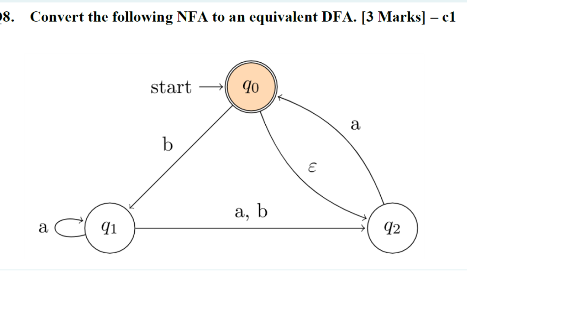 Solved 8. Convert the following NFA to an equivalent DFA. [3 | Chegg.com
