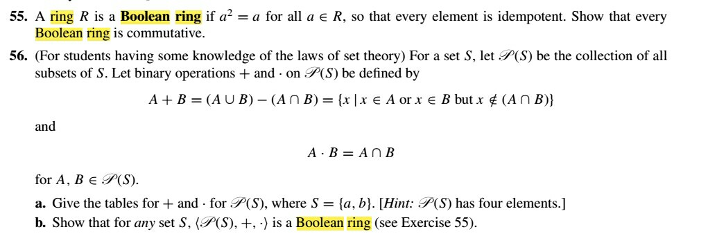 Solved 55 A Ring R Is A Boolean Ring If Aa For All A R So 
