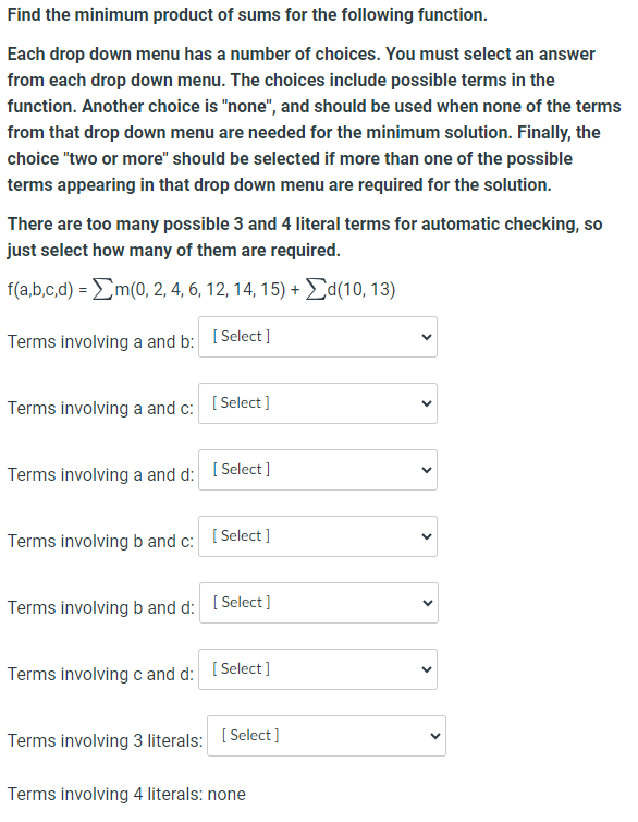 Solved Find the minimum product of sums for the following | Chegg.com