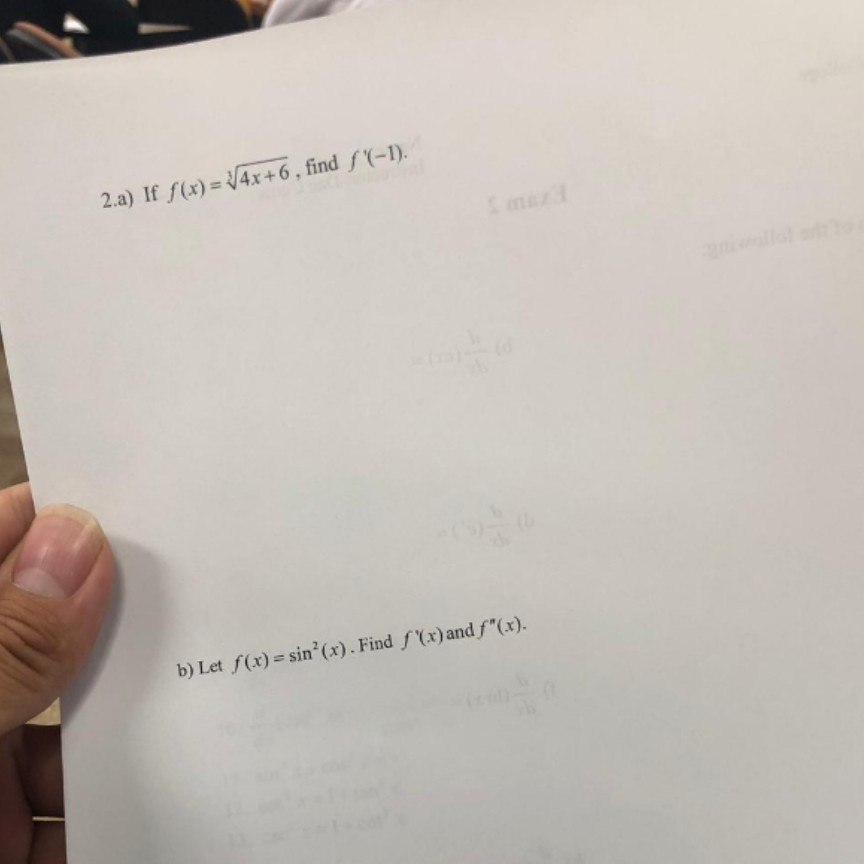 Solved 2.a) If f(x)4x+6, find f(-1). maz b) Let f(x)- sin2 | Chegg.com
