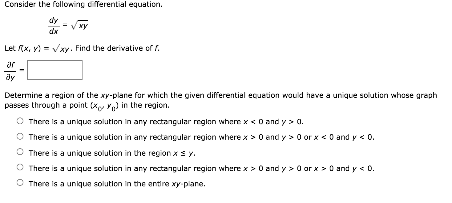 Solved Consider the following differential equation. dy dx = | Chegg.com