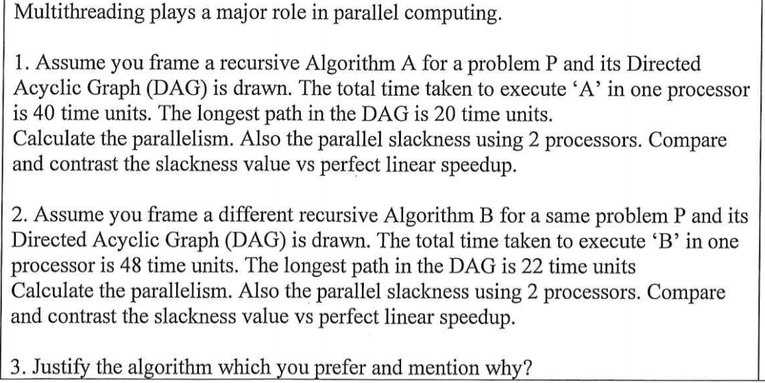 Multithreading plays a major role in parallel | Chegg.com