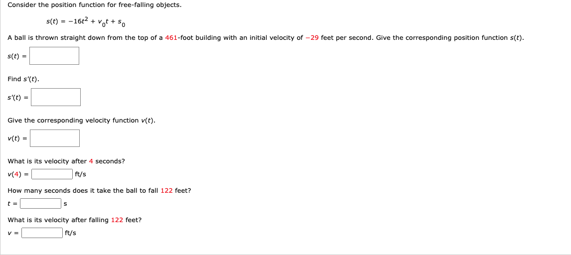 Solved Consider The Position Function For Free Falling