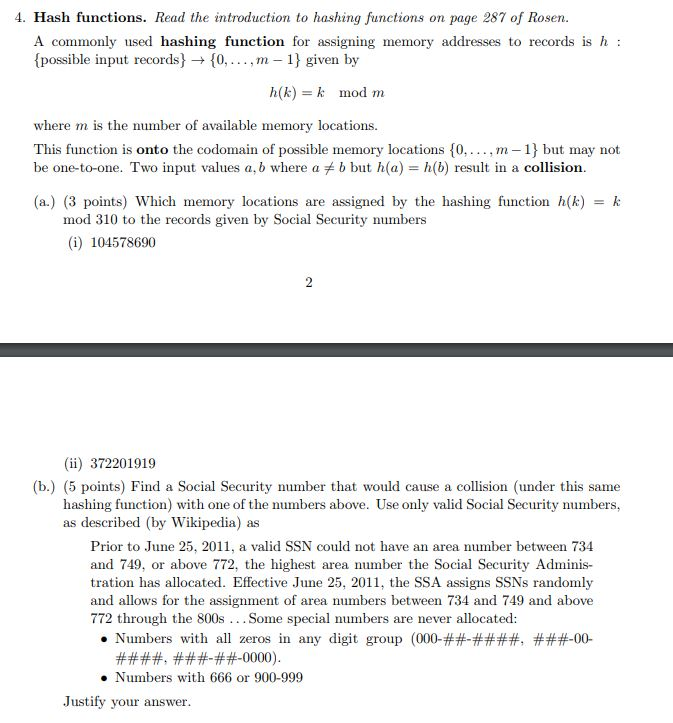 Solved 4. Hash functions. Read the introduction to hashing | Chegg.com
