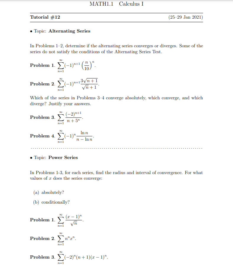Solved MATH1.1 Calculus I Tutorial #12 (25-29 Jan 2021) | Chegg.com
