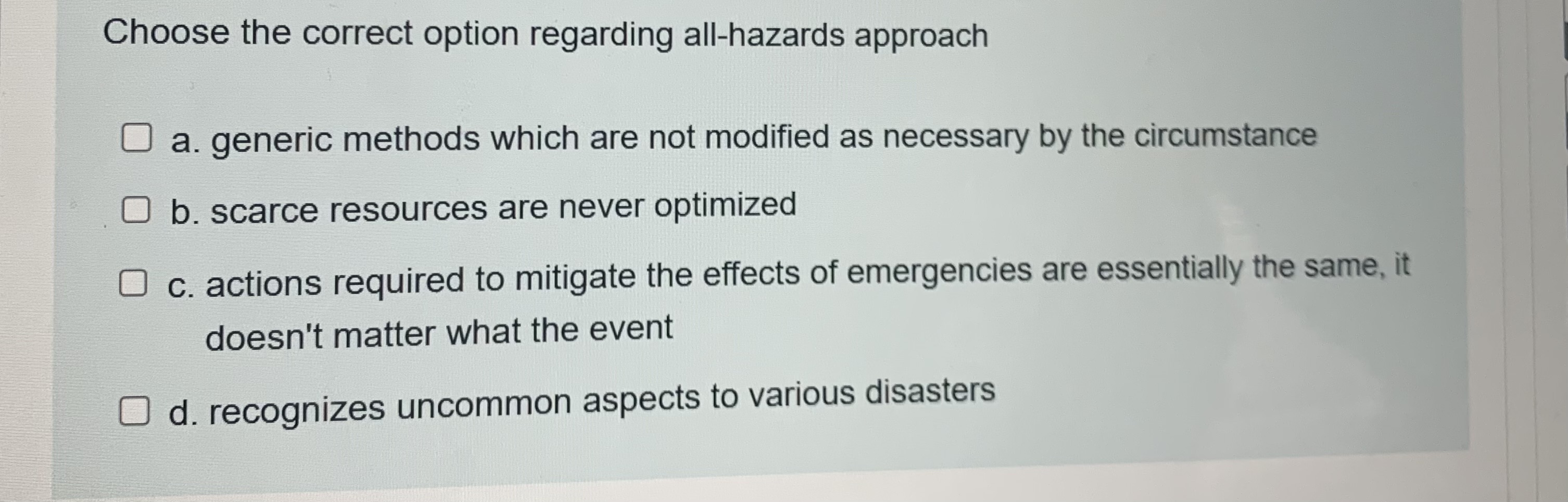 Solved Choose the correct option regarding all-hazards | Chegg.com