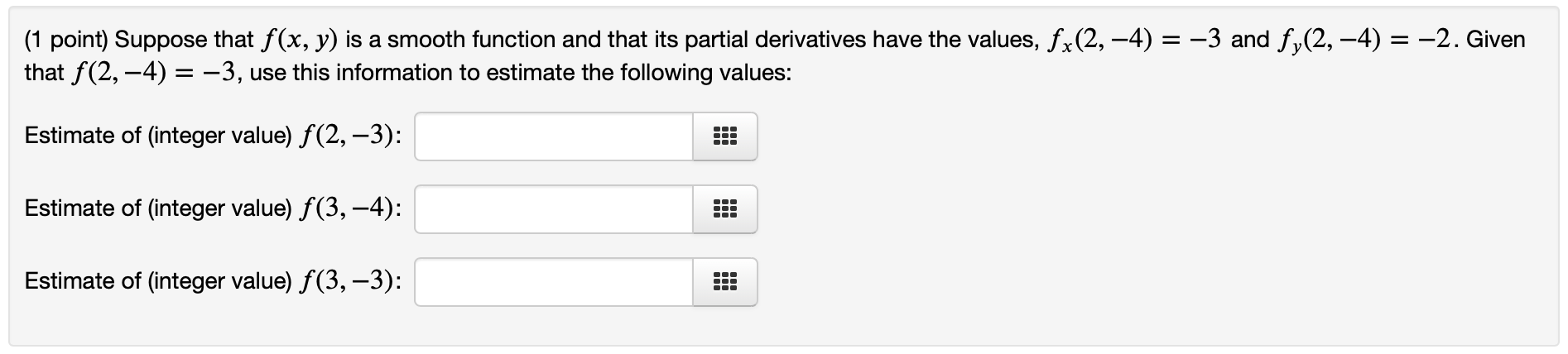 Solved (1 point) Suppose that f(x, y) is a smooth function | Chegg.com