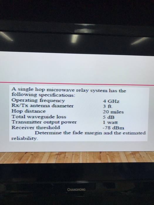 Solved A single hop microwave relay system has the following | Chegg.com