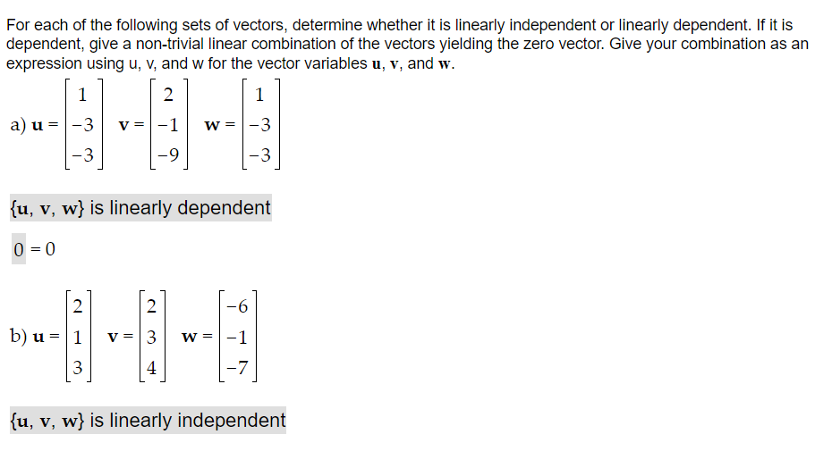 Solved For Each Of The Following Sets Of Vectors Determine