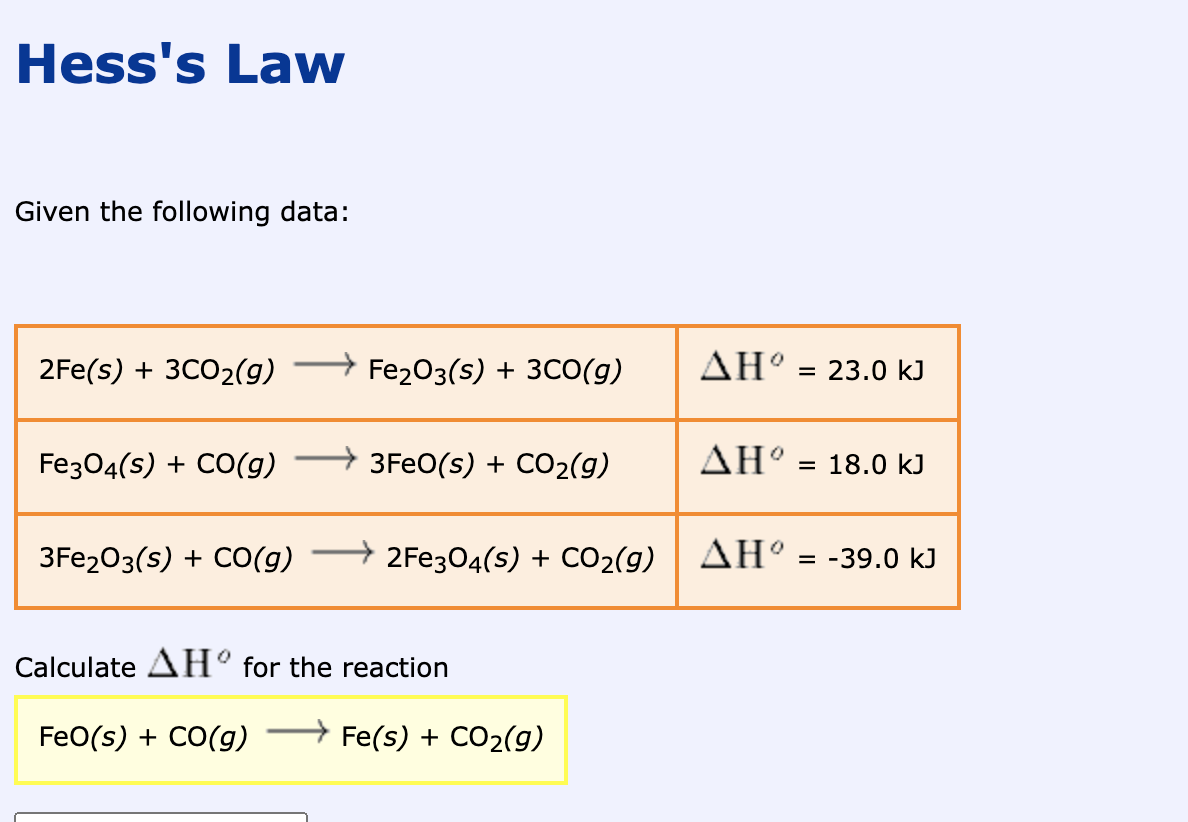 Solved Hess's Law Given the following data: Calculate ΔHo | Chegg.com