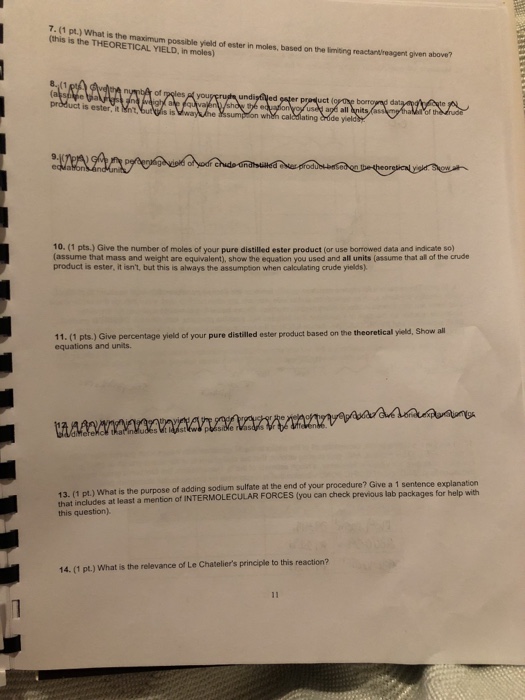 t i the maximum possible yield of ester in moles, | Chegg.com