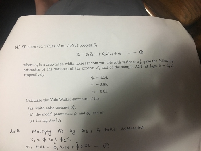Observed values of an AR(2) process Z_t Z_t = phi_1 | Chegg.com