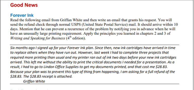 Good News Forever Ink Read the following email from | Chegg.com