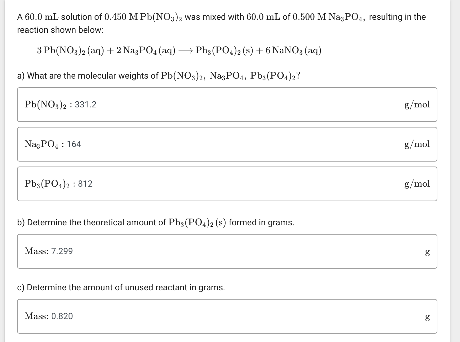 Solved A 60.0mL ﻿solution of 0.450MPb(NO3)2 ﻿was mixed with | Chegg.com