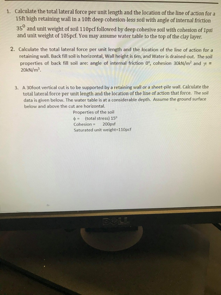 Solved 1. Calculate the total lateral force per unit length | Chegg.com