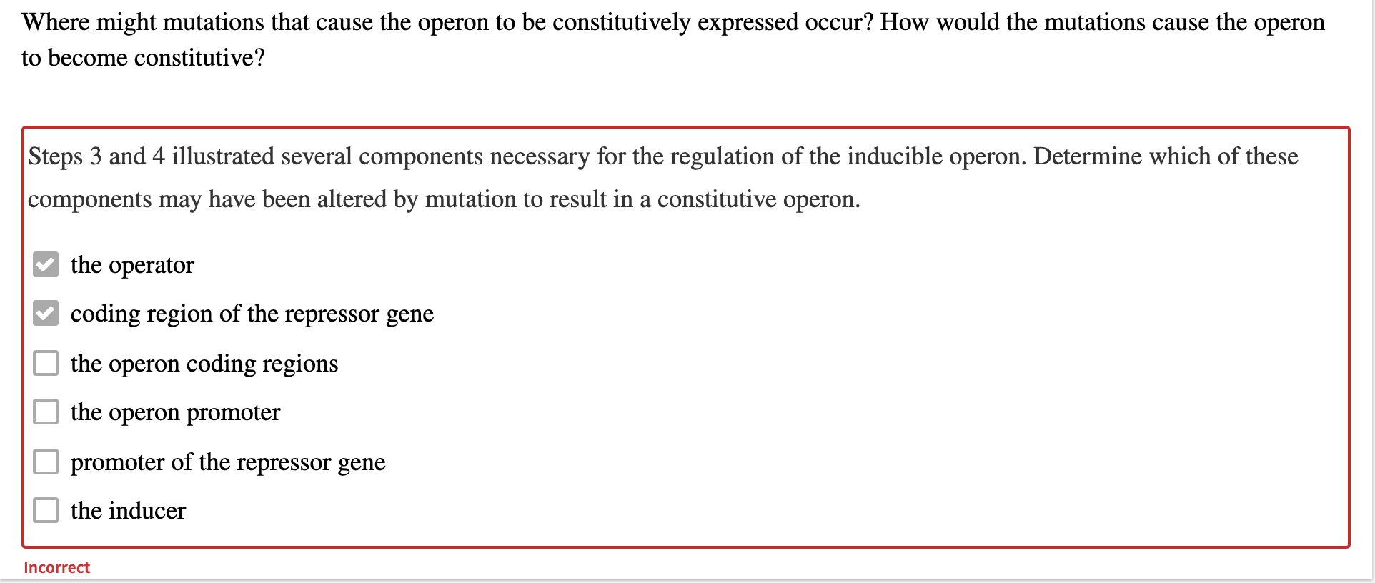 Solved Where might mutations that cause the operon to be | Chegg.com