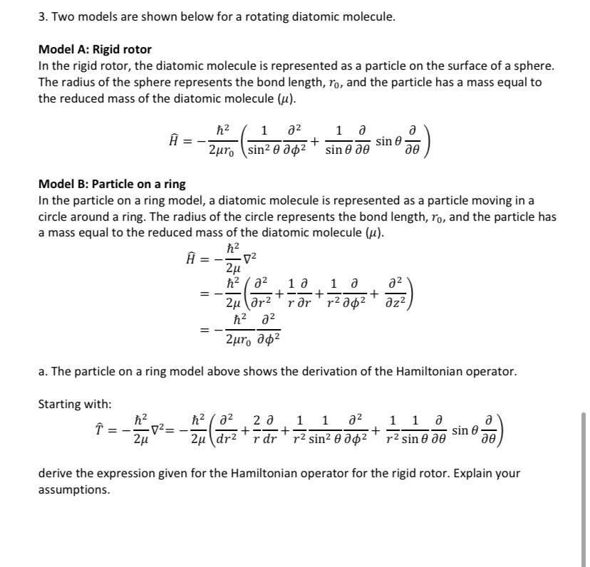 Solved 3. Two models are shown below for a rotating diatomic | Chegg.com