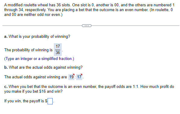 Solved A modified roulette wheel has 36 slots. One slot is 0 | Chegg.com