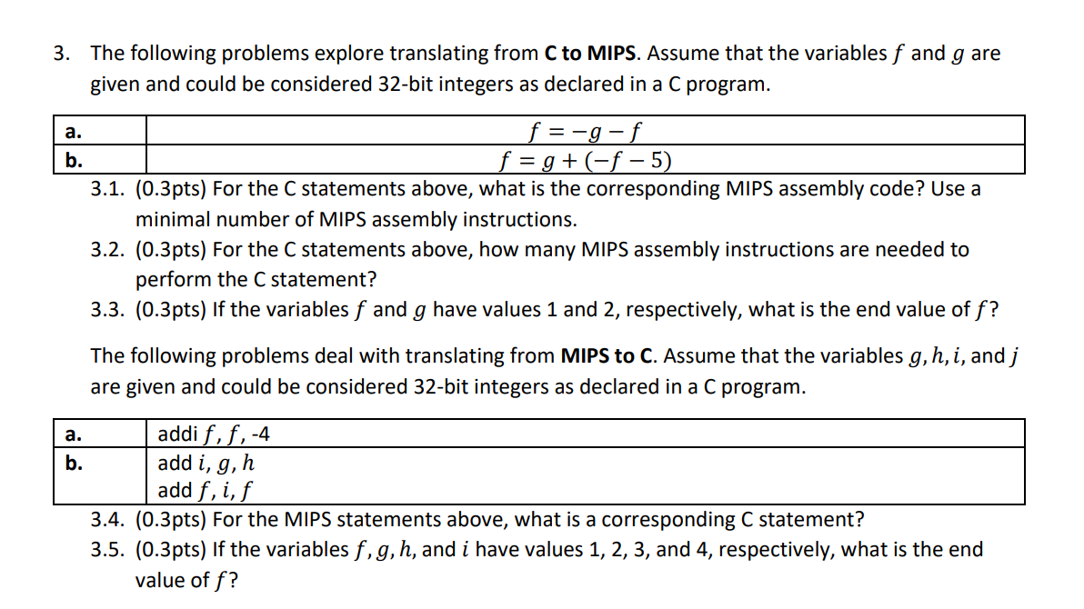 Solved 3. The following problems explore translating from C | Chegg.com