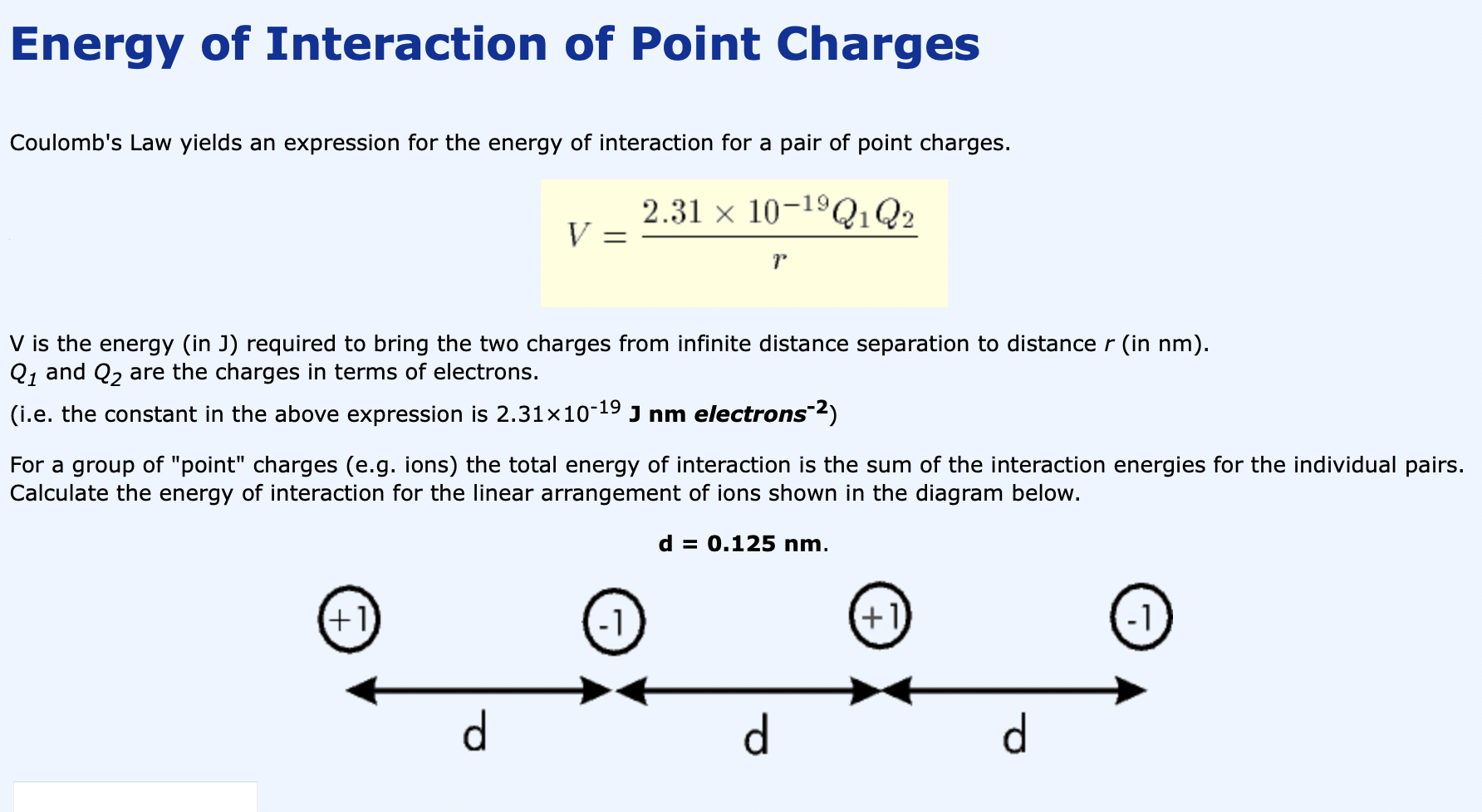 Solved Energy of Interaction of Point Charges Coulomb's Law | Chegg.com